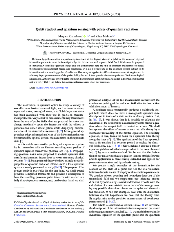 (PDF) Qubit readout and quantum sensing with pulses of quantum radiation