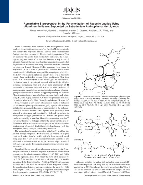 (PDF) Remarkable Stereocontrol in the Polymerization of Racemic Lactide ...