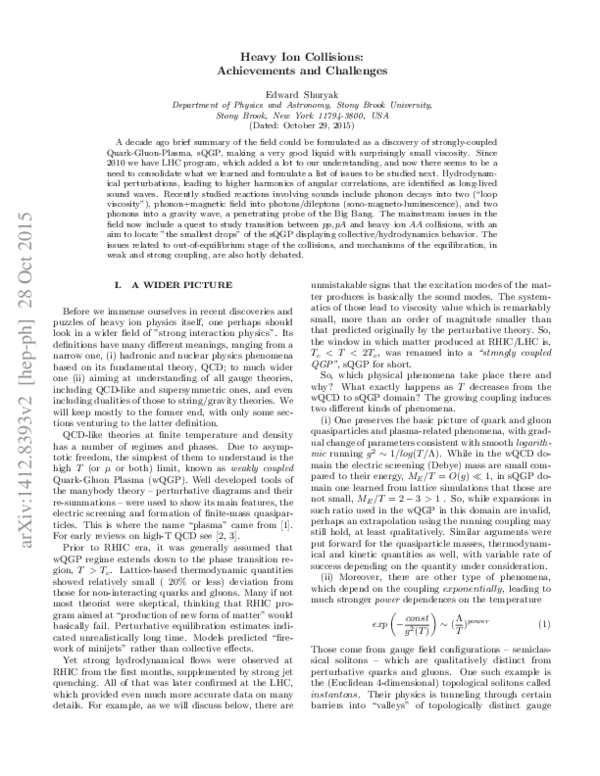 (PDF) Heavy Ion Collisions: Achievements and Challenges | Edward Shuryak - Academia.edu