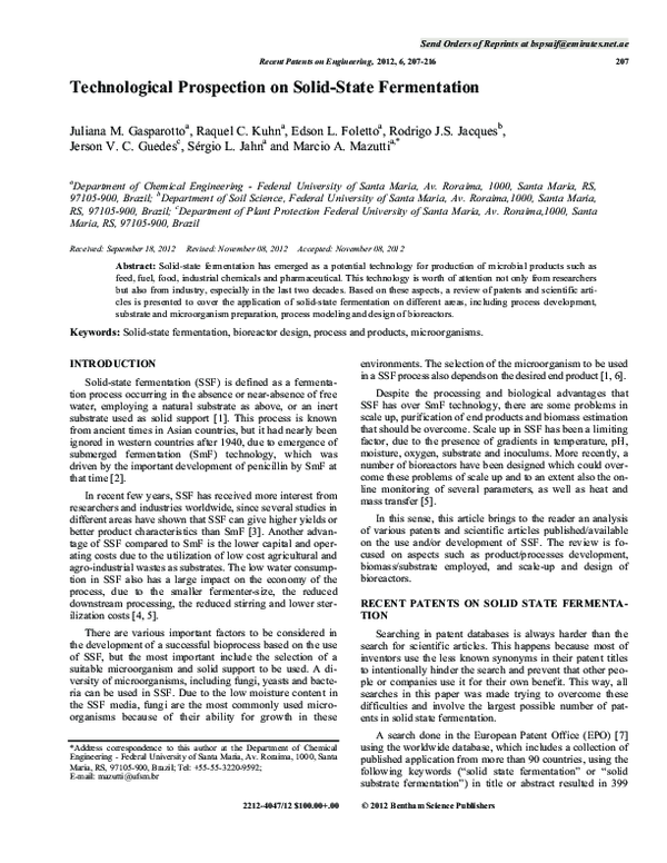 (PDF) Technological prospection on solid-state fermentation
