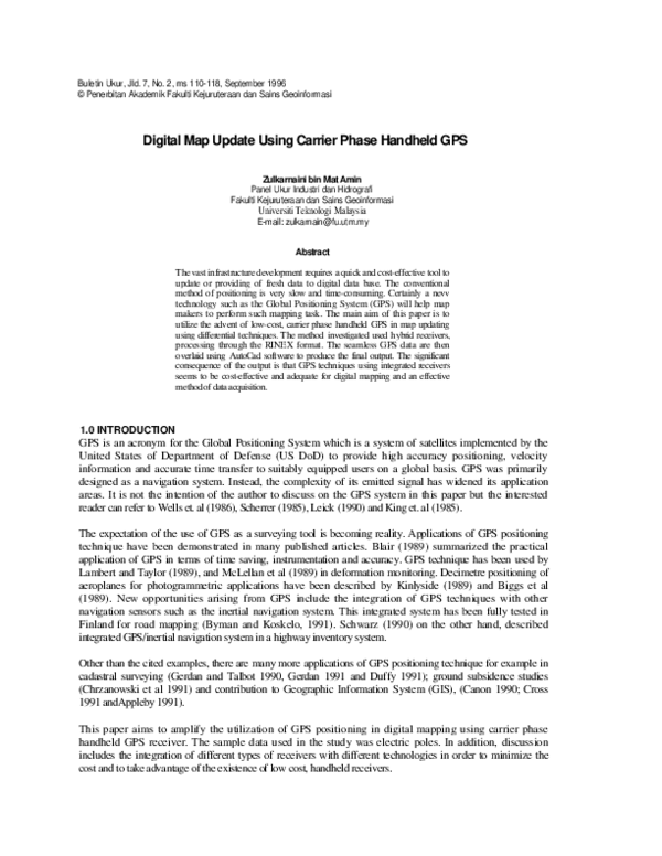(PDF) Digital map update using carrier phase handheld GPS