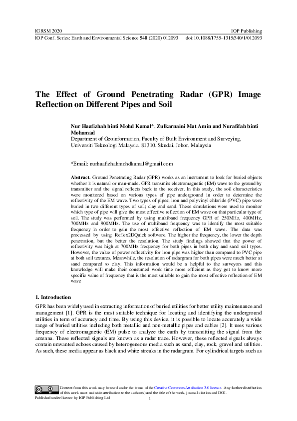 (PDF) The Effect of Ground Penetrating Radar (GPR) Image Reflection on ...