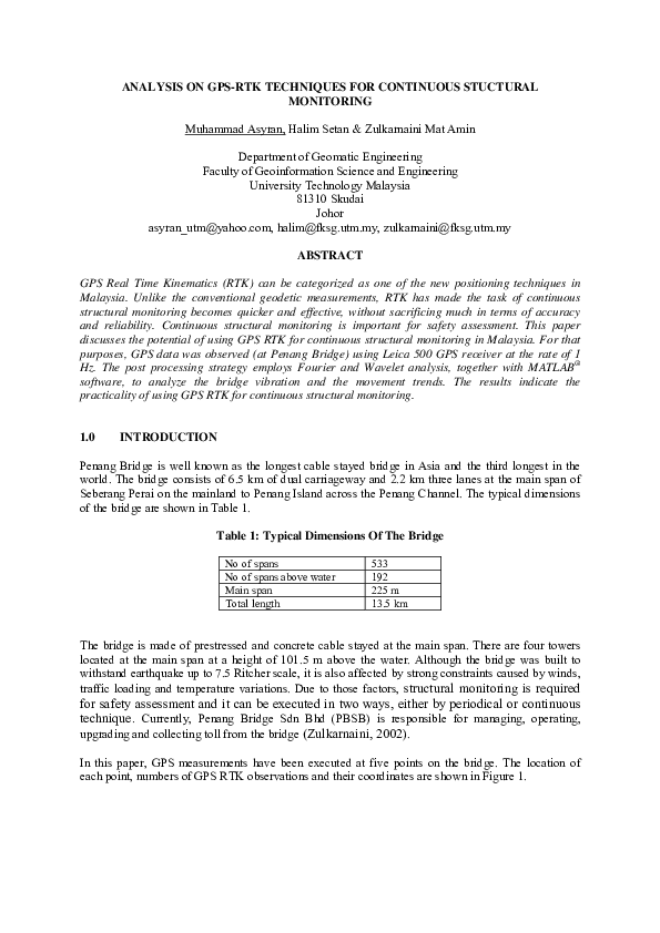 (PDF) Analysis on GPS-RTK techniques for continuous stuctural monitoring