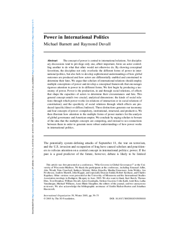 (PDF) Power in International Politics