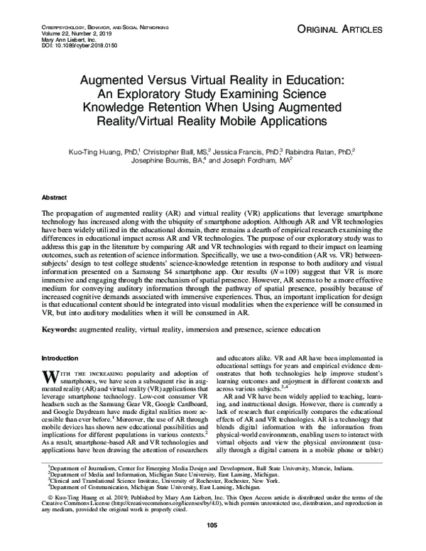 (PDF) Augmented Versus Virtual Reality in Education: An Exploratory Study Examining Science ...