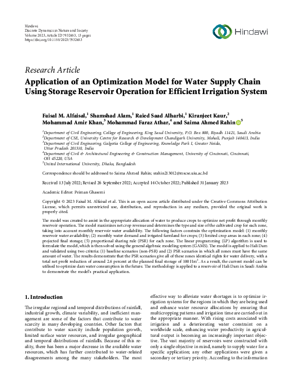 (PDF) Application of an Optimization Model for Water Supply Chain Using Storage Reservoir ...