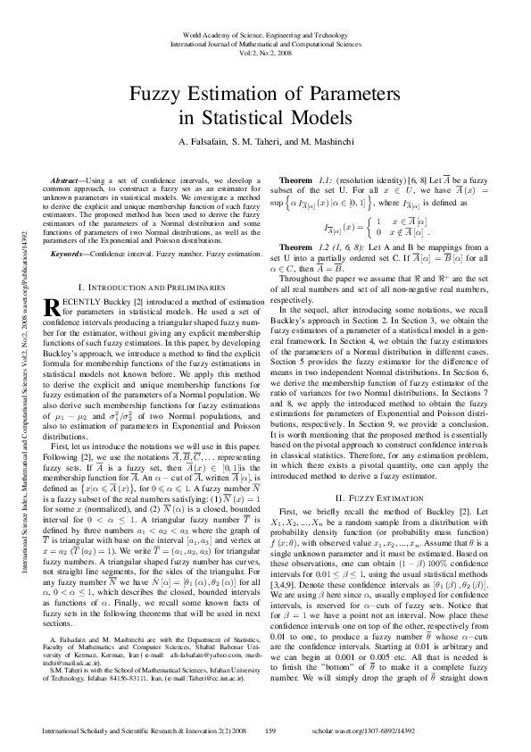(PDF) Fuzzy Estimation Of Parameters In Statistical Models
