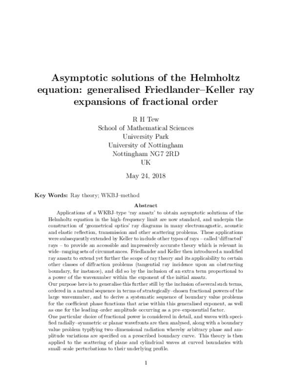 (PDF) Asymptotic solutions of the Helmholtz equation: Generalised Friedlander–Keller ray ...