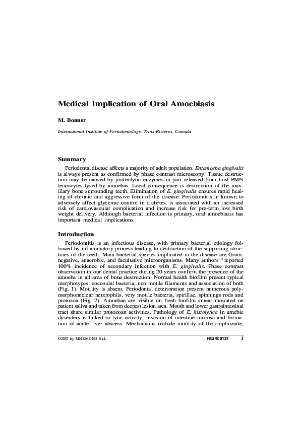 (PDF) Medical Implication of Oral Amoebiasis