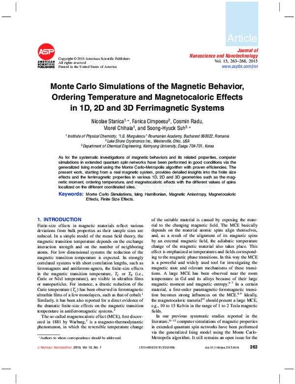 (PDF) Monte Carlo Simulations of the Magnetic Behavior, Ordering Temperature and Magnetocaloric ...