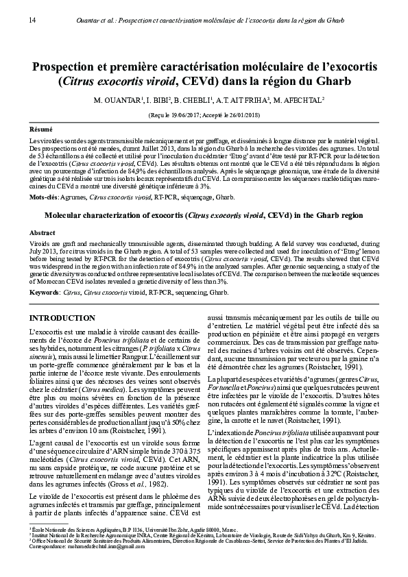 (PDF) Prospection et première caractérisation moléculaire de l ...