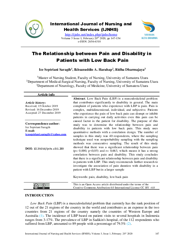 (PDF) Pain-Disability Relationship in Low Back Pain Patients