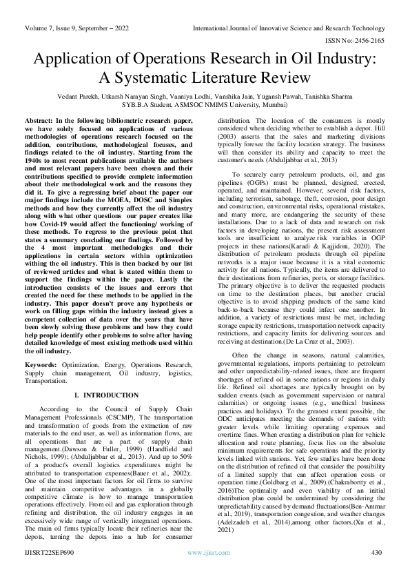 (PDF) Application of Operations Research in Oil Industry: A Systematic ...