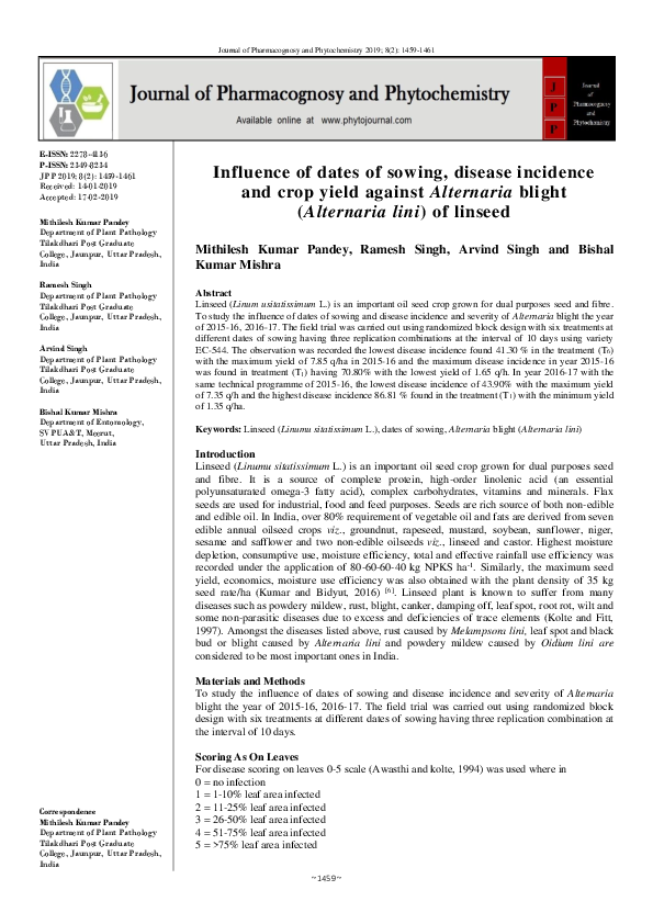 (PDF) Influence of dates of sowing, disease incidence and crop yield ...