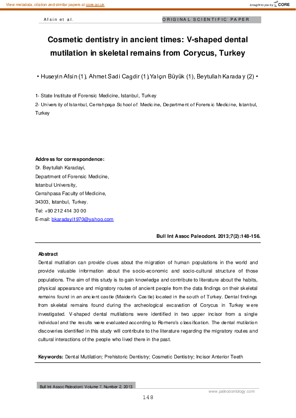 (PDF) Cosmetic dentistry in ancient times: V-shaped dental mutilation ...