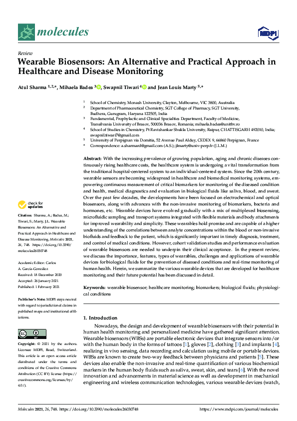 (PDF) Wearable Biosensors: An Alternative and Practical Approach in Healthcare and Disease ...