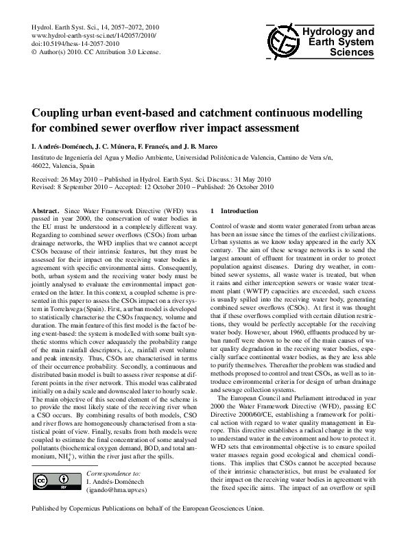 (PDF) Coupling urban event-based and catchment continuous modelling for combined sewer overflow ...