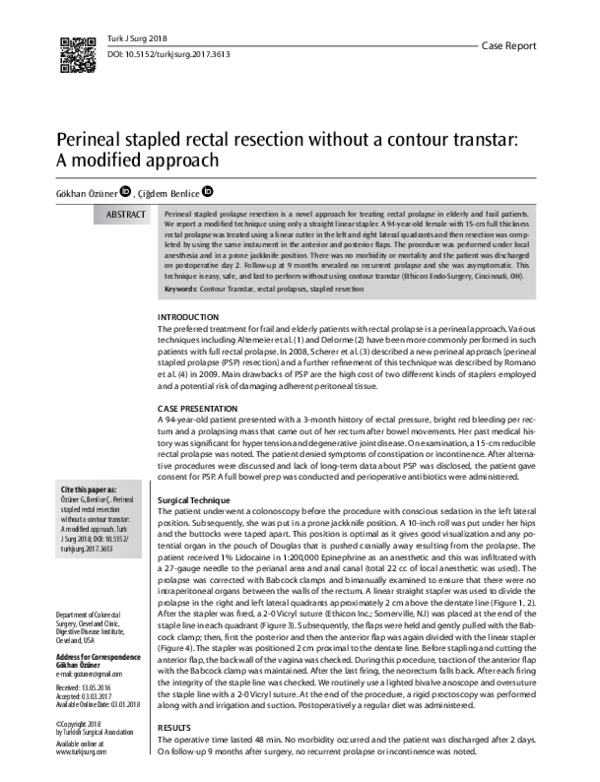 (PDF) Perineal stapled rectal resection without a contour transtar: A ...