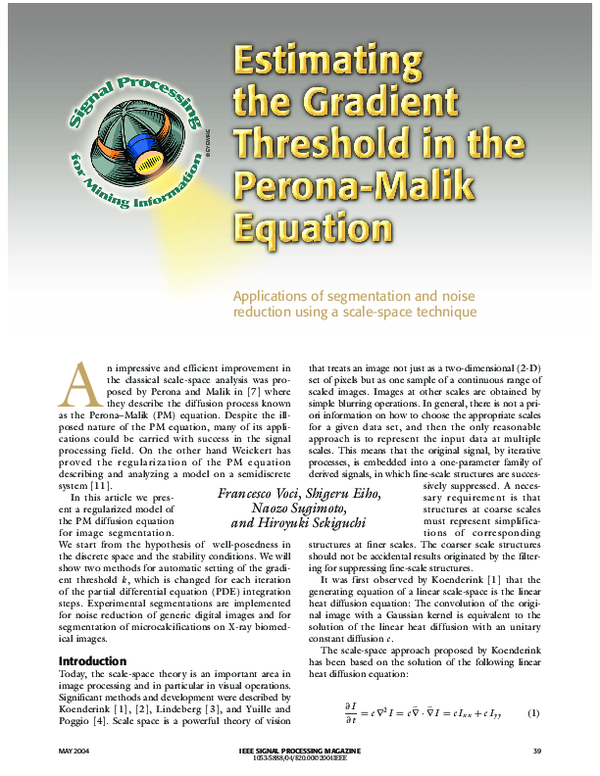 (PDF) Estimating the gradient threshold in the perona-malik equation
