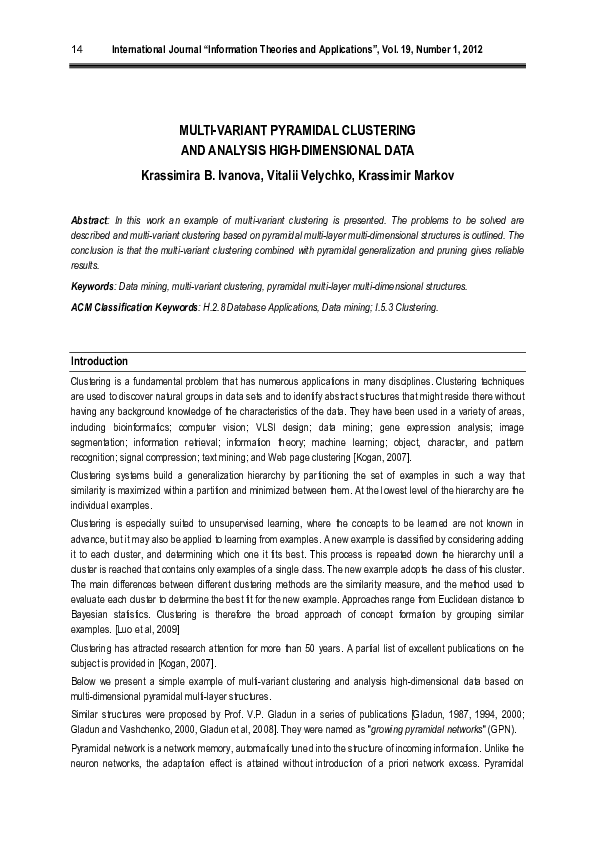 (PDF) Multi-Variant Pyramidal Clustering and Analysis High-Dimensional Data