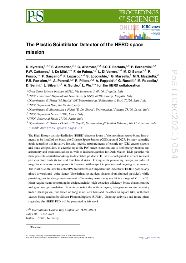 (PDF) The Plastic Scintillator Detector of the HERD space mission
