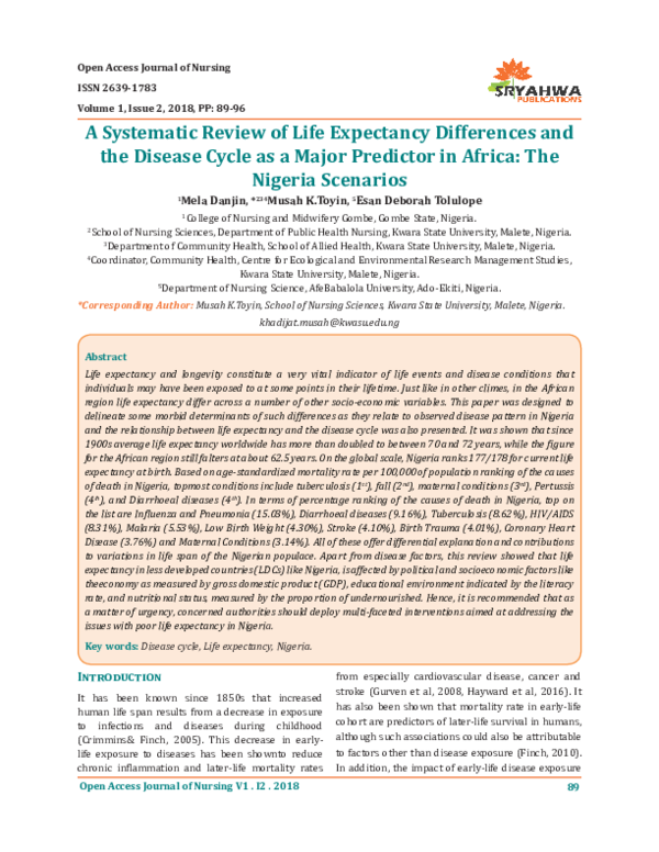 (PDF) A Systematic Review of Life Expectancy Differences and the ...