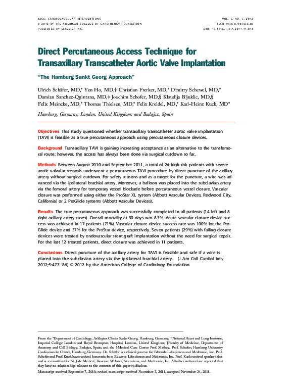 (PDF) Direct Percutaneous Access Technique for Transaxillary ...