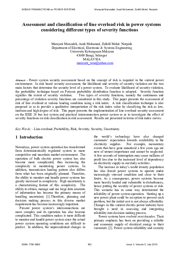 (PDF) Assessment and classification of line overload risk in power systems considering different ...