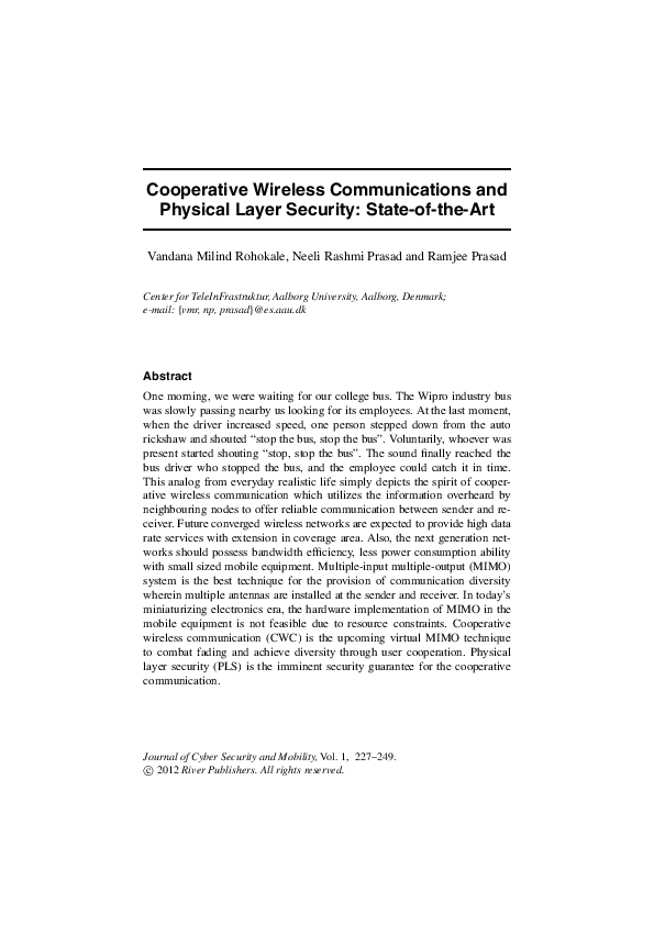 Pdf Cooperative Wireless Communications And Physical Layer Security State Of The Art