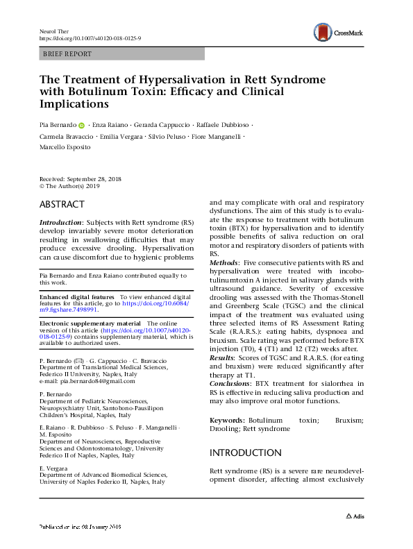 The Treatment of Hypersalivation in Rett Syndrome with Botulinum Toxin ...