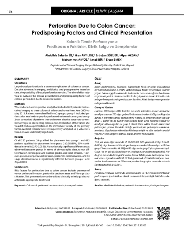 (PDF) Perforation Due to Colon Cancer: Predisposing Factors and ...