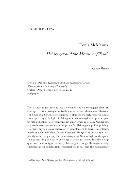 (PDF) Heidegger and the Measure of Truth