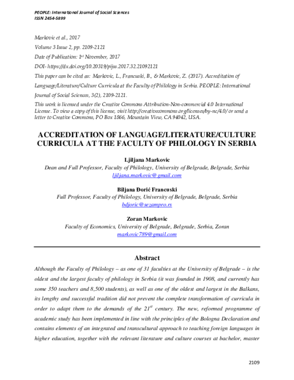 (PDF) Accreditation of Language/Literature/Culture Curricula at the Faculty of Philology in ...