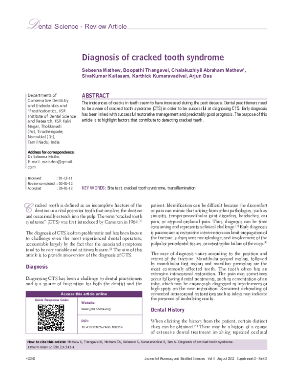 (PDF) Diagnosis of cracked tooth syndrome
