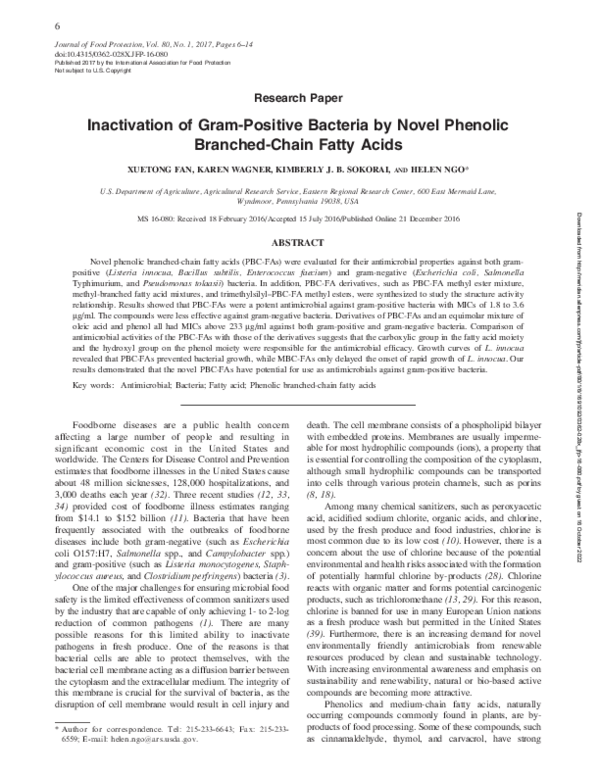 (PDF) Inactivation of Gram-Positive Bacteria by Novel Phenolic Branched-Chain Fatty Acids