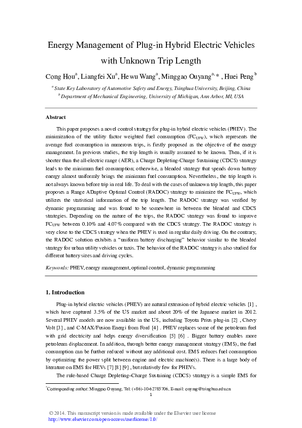 (PDF) Energy management of plug-in hybrid electric vehicles with unknown trip length | li jie ...