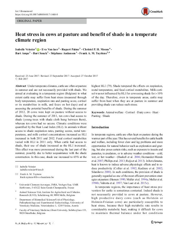 (PDF) Heat stress in cows at pasture and benefit of shade in a ...