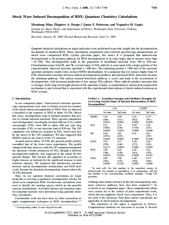 (PDF) Shock Wave Induced Decomposition of RDX: Quantum Chemistry ...