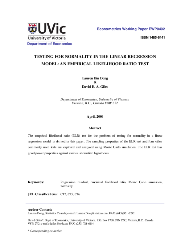 (PDF) Ewp 0402 Issn 1485-6441 Testing for Normality in the Linear ...