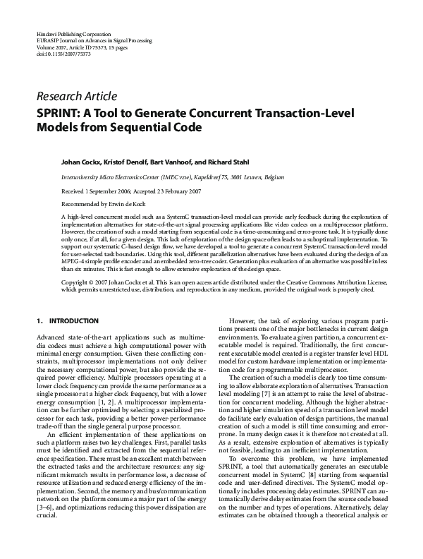 Pdf Sprint A Tool To Generate Concurrent Transaction Level Models