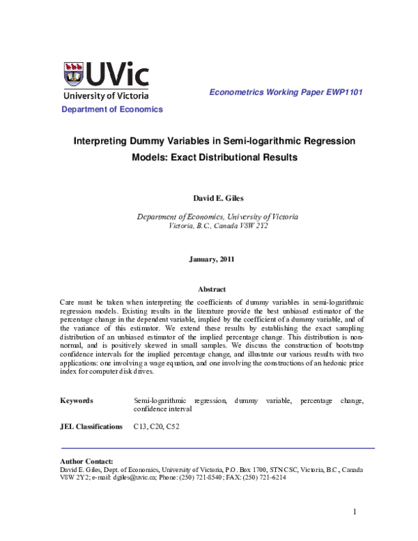 Interpreting dummy variables in semi-logarithmic regression models: Exact distributional results