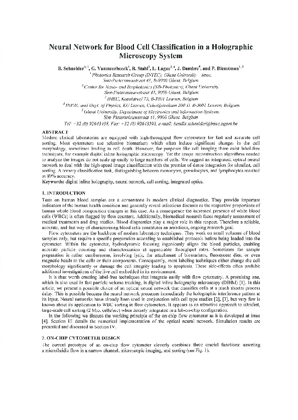 (PDF) Neural network for blood cell classification in a holographic ...