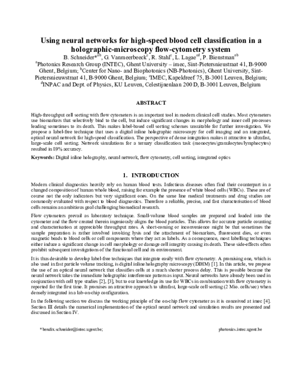 (PDF) Using neural networks for high-speed blood cell classification in a holographic-microscopy ...