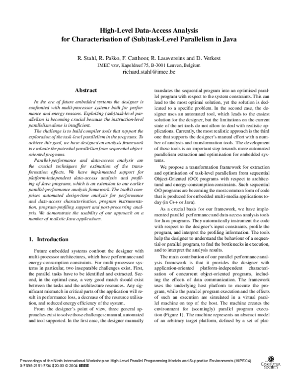 Pdf High Level Data Access Analysis For Characterisation Of Subtask Level Parallelism In Java