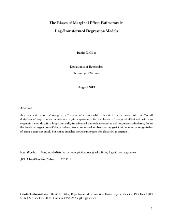 (PDF) 1 The Biases of Marginal Effect Estimators in Log-Transformed Regression Models