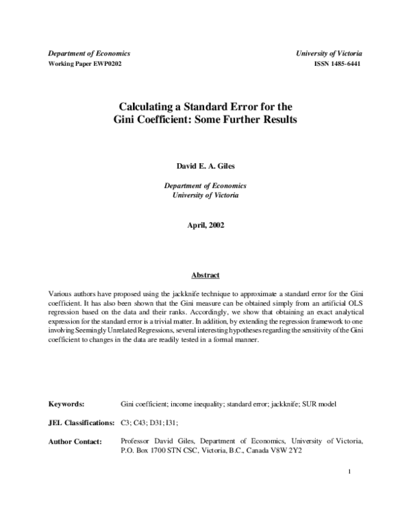 (PDF) Calculating a Standard Error for the Gini Coefficient: Some ...