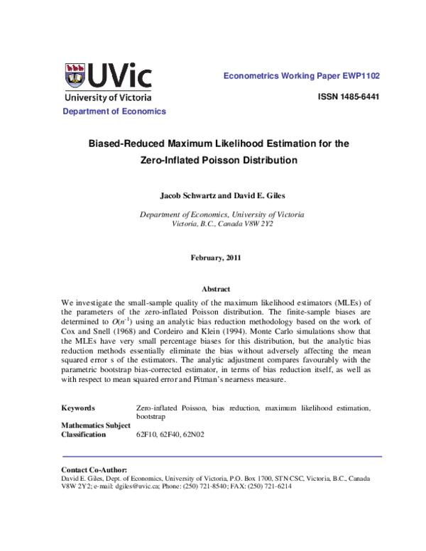 (PDF) Bias-reduced maximum likelihood estimation of the zero-inflated Poisson distribution