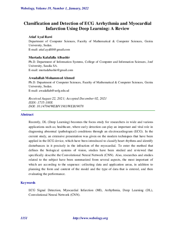 (PDF) Classification and Detection of ECG Arrhythmia and Myocardial Infarction Using Deep ...