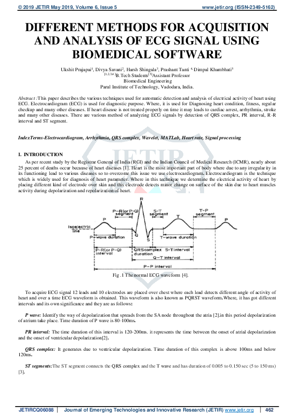 (PDF) Different Methods for Acquisition and Analysis of Ecg Signal Using Biomedical Software
