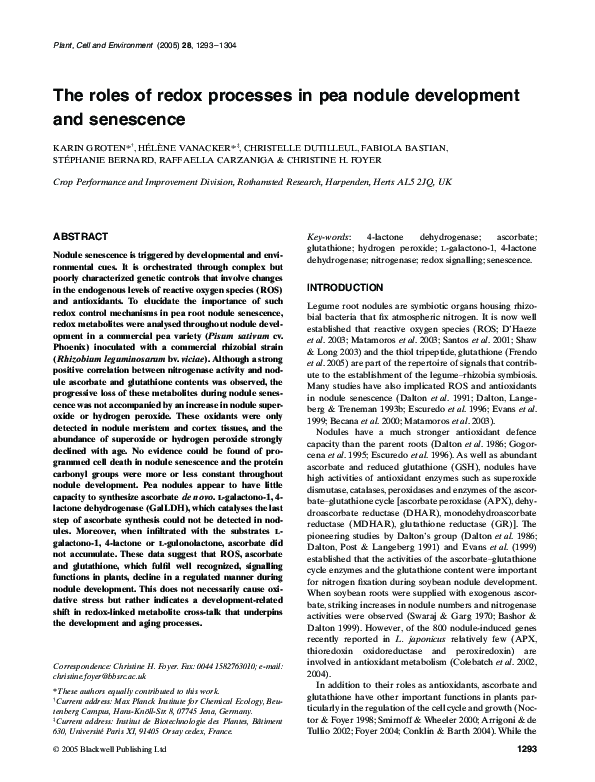 (PDF) The roles of redox processes in pea nodule development and ...